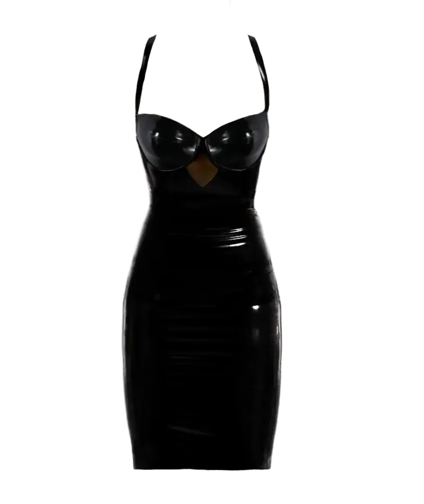 Latex pencil dress showcases bra cups - Latexcharms