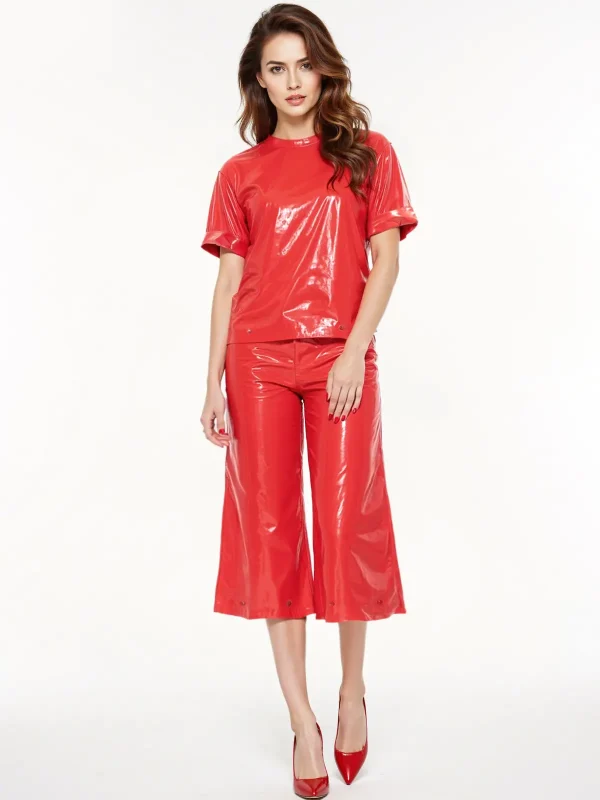 Latex Women Capri Red Pants - Latexcharms
