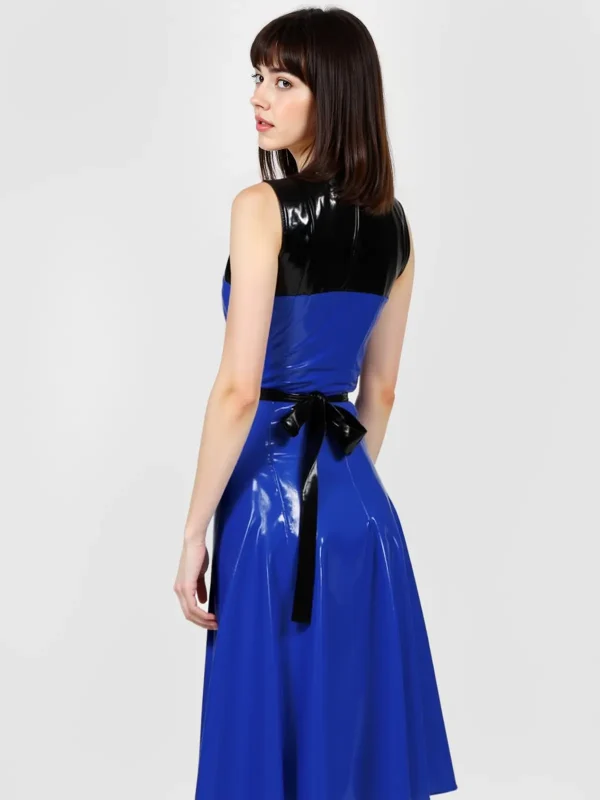 Latex Blue & Black Paneled Sleeveless Two-Piece Dress - Latexcharms