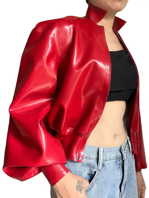 Latex Collared Zip-Up Cropped Jacket - Latexcharms