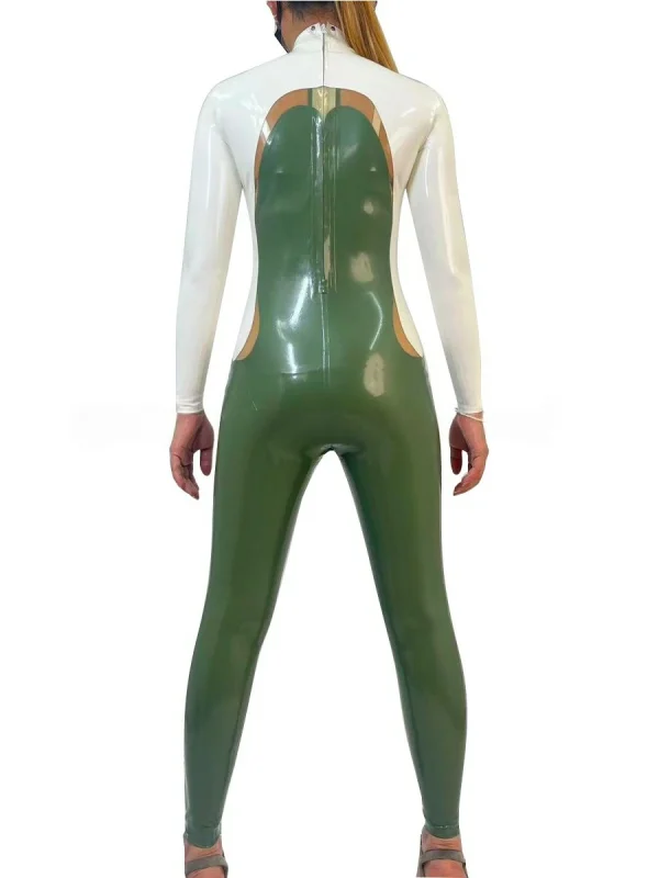 Latex-Catsuit in Matcha-Grün mit Farbblock-Design - Latexcharms